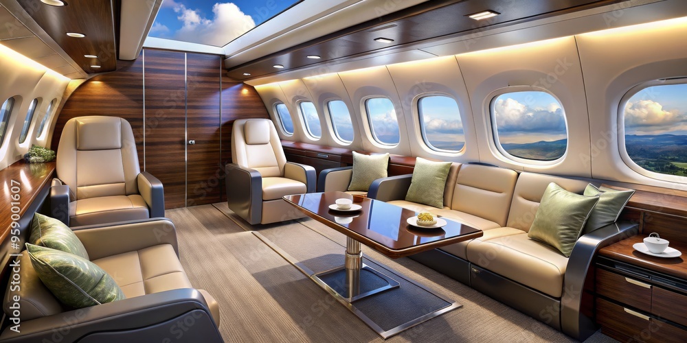 Luxury Private Jet Cabin Interior Opulence and Comfort Above the Clouds ...