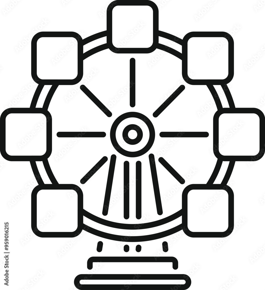 Simple black and white line drawing of a ferris wheel rotating at an ...