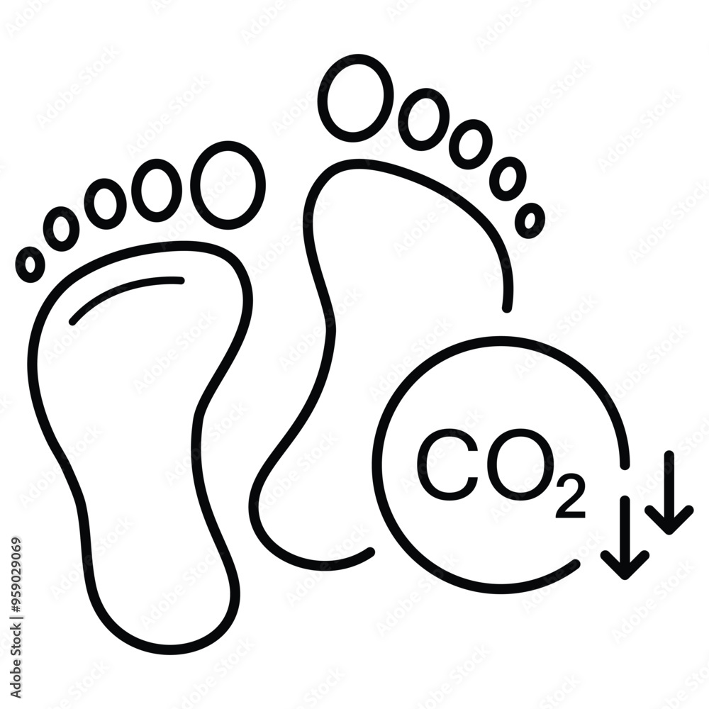 Vector de Stock Vector icon for Carbon Footprint Reduction. Shows two footprints with a CO2 ...