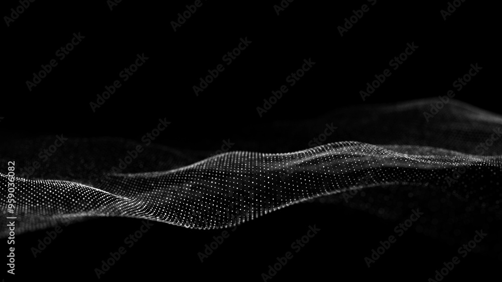 Black wave of particles. Big data visualization. Abstract background with a dynamic wave. 3d ...