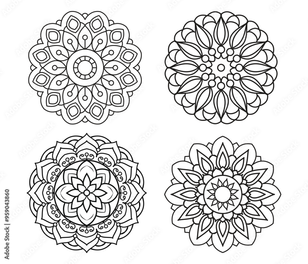 easy mandala coloring pages - simple mandalas black and white outline ...