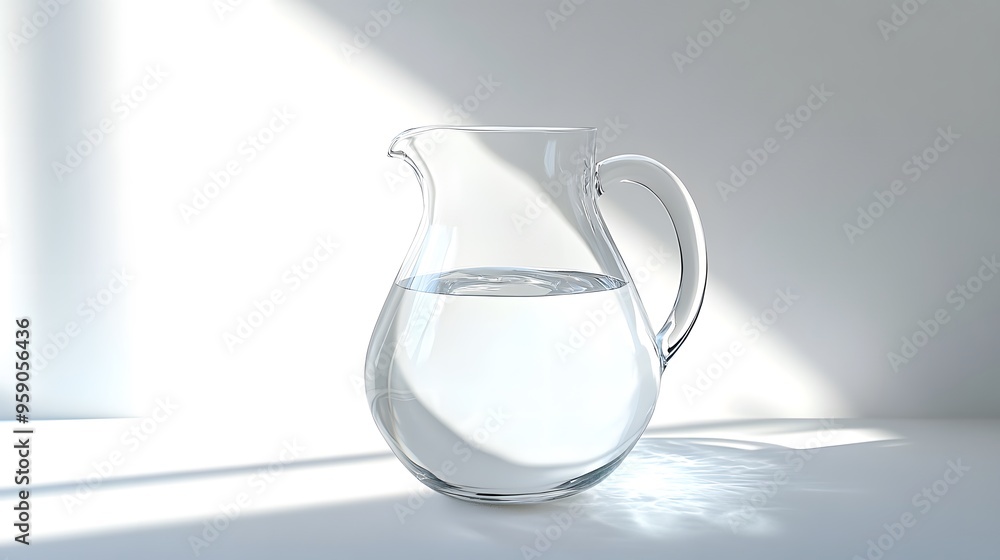 Minimalist Water Jug: A transparent, glass water jug with a clean ...
