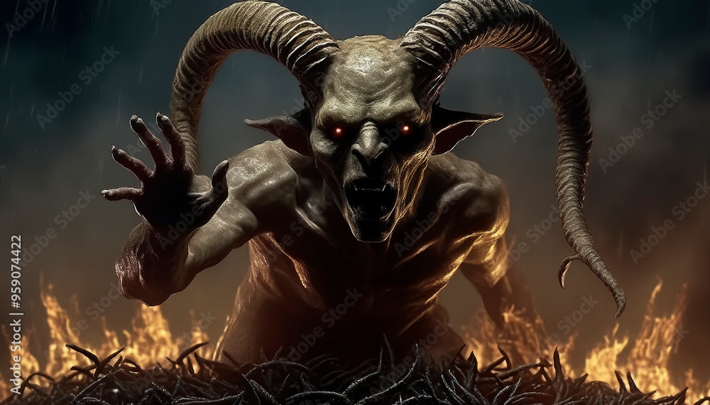 rostro de un demonio que provoca terror Stock Photo | Adobe Stock