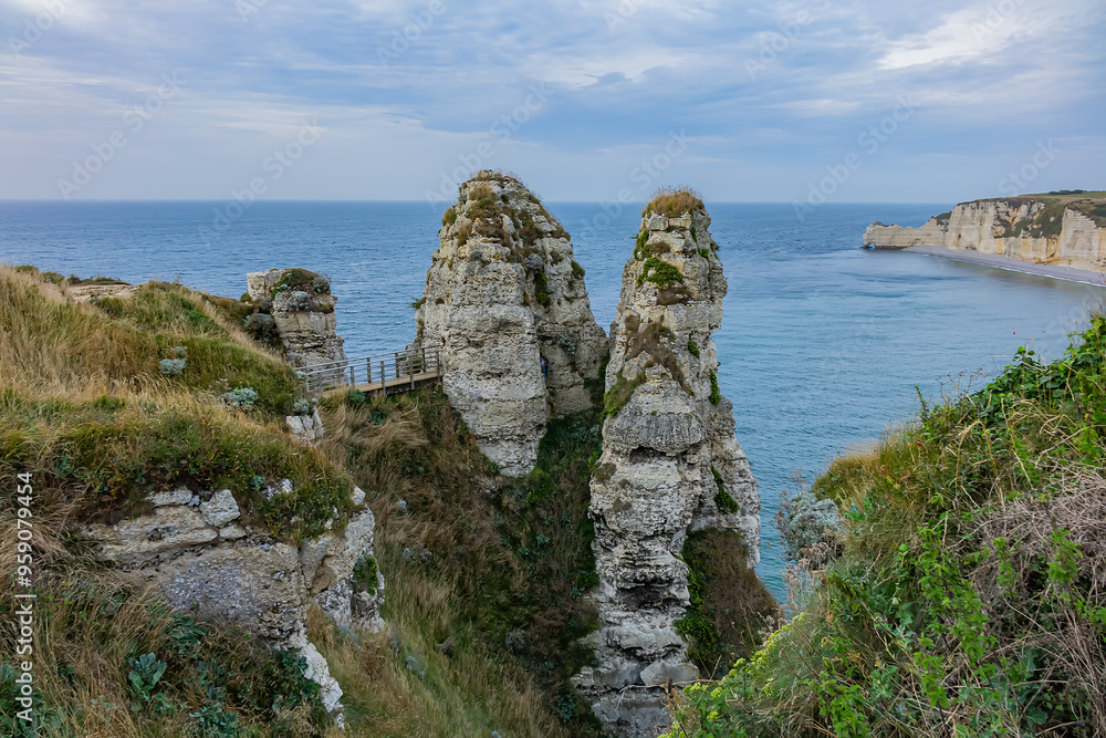 Famous cliffs "d’Aval" of Etretat. Etretat is a famous French seaside ...