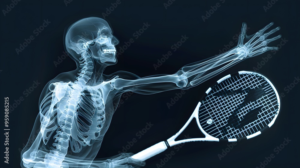 X-Ray of a Tennis Serve: An x-ray image of a tennis player serving ...