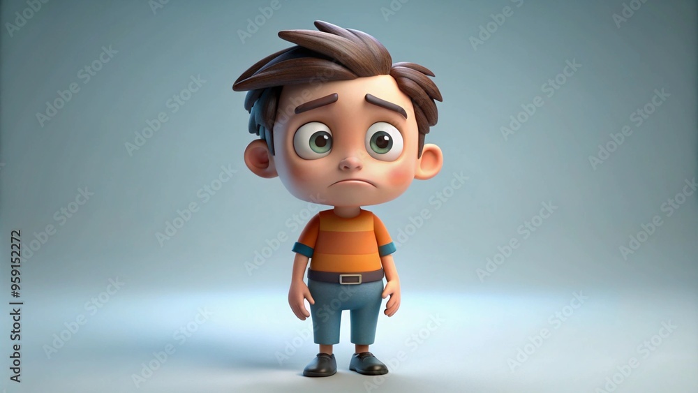 "Sad Cartoon Boy: Stressed and Upset Teen Character Standing Alone in ...