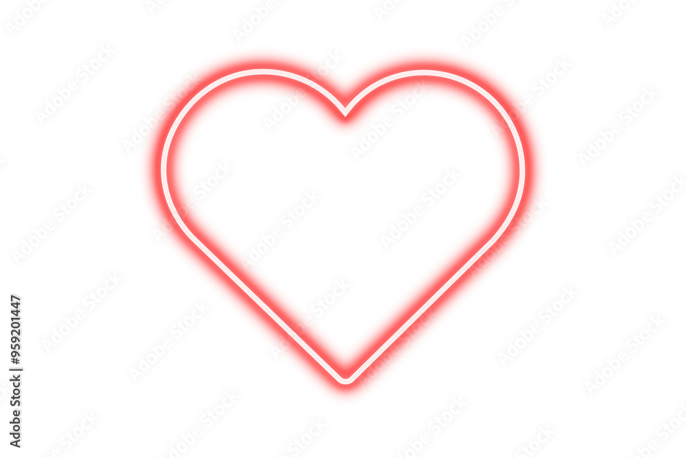Red neon heart glow sign isolated on transparent background. Neon ...