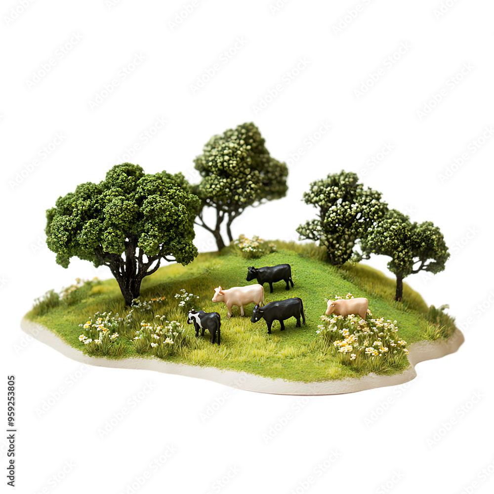 Miniature Farm Scene with Trees and Cows, Scenic Farm Diorama with ...