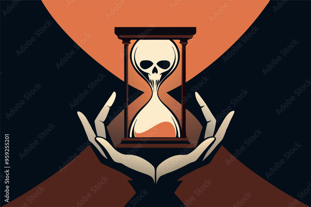Human hands holding hourglass with a skull. Symbol of time life and ...