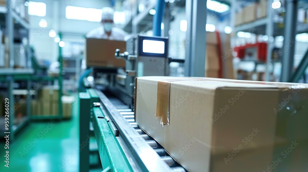 Efficient factory packaging and distribution area with workers ...