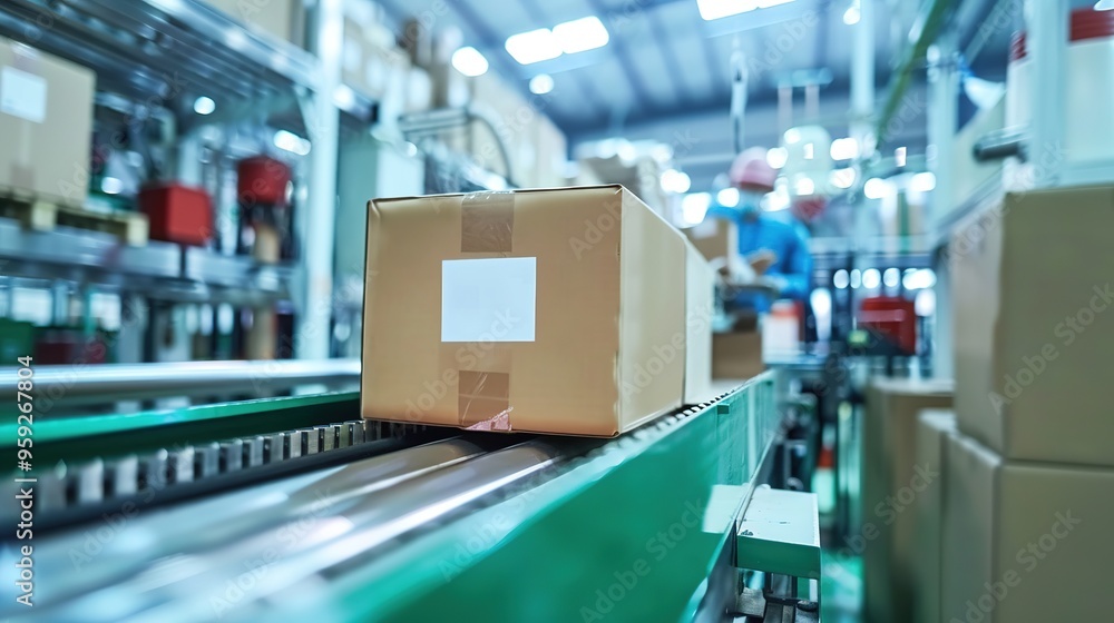 Efficient factory packaging and distribution area with workers ...