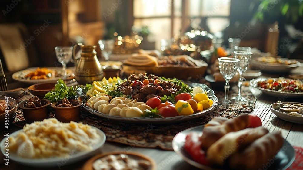 Eid holiday table Ramadan family dinner Breaking Fast iftar Arabic ...