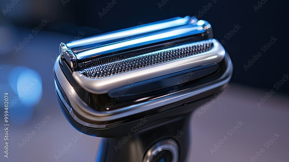 Electric Razor Detailed View: Features a close-up view of an electric ...