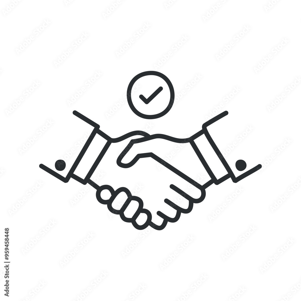 Approved agreement. Handshake with a check mark, representing ...