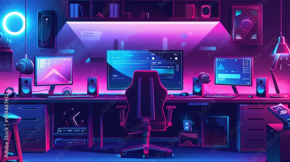 Generate a detailed illustration of a powerful desktop computer setup ...