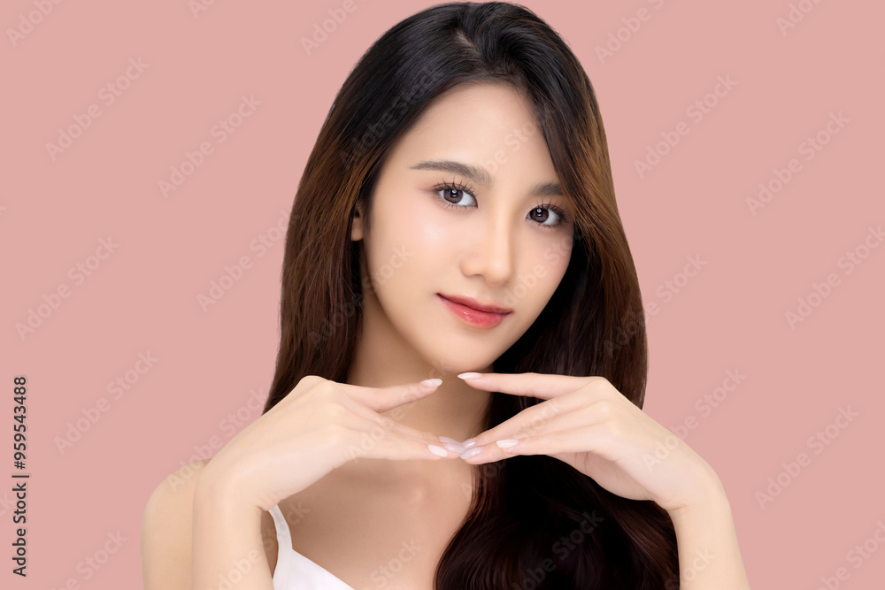 Beautiful young Asian woman with K beauty style makeup and perfect skin ...