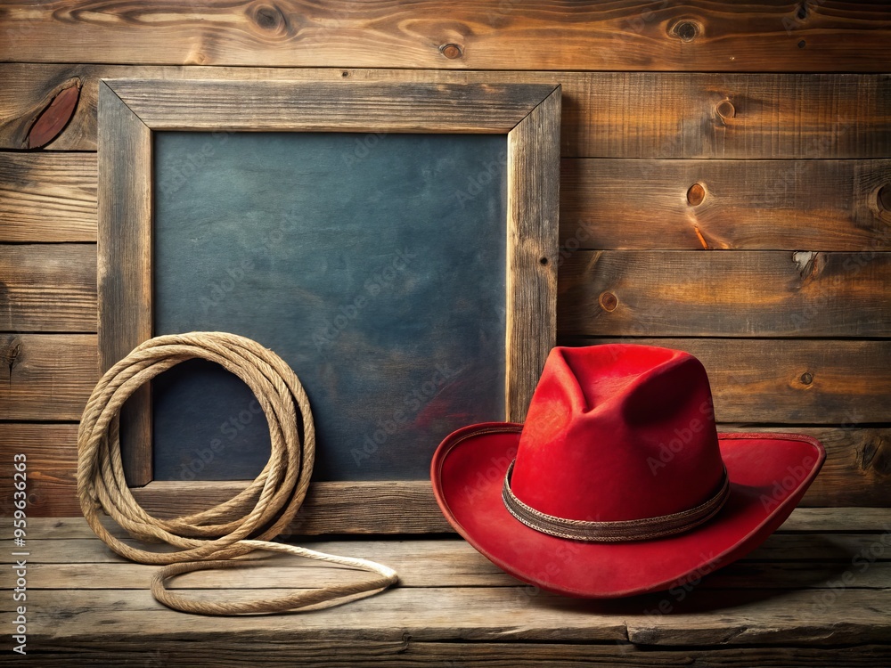 Photo image of a vintage-style western-themed chalkboard with worn ...