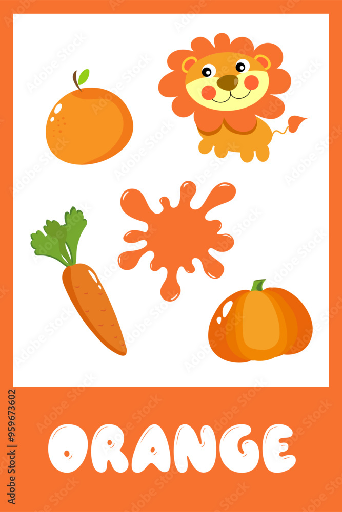 Learning colors worksheet for kids. Orange color flashcard. Worksheet ...