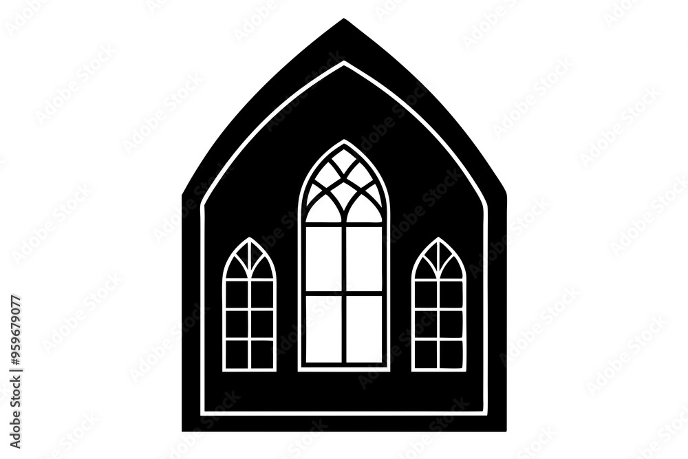 Church windows set. Silhouettes of gothic arches in line and glyph ...