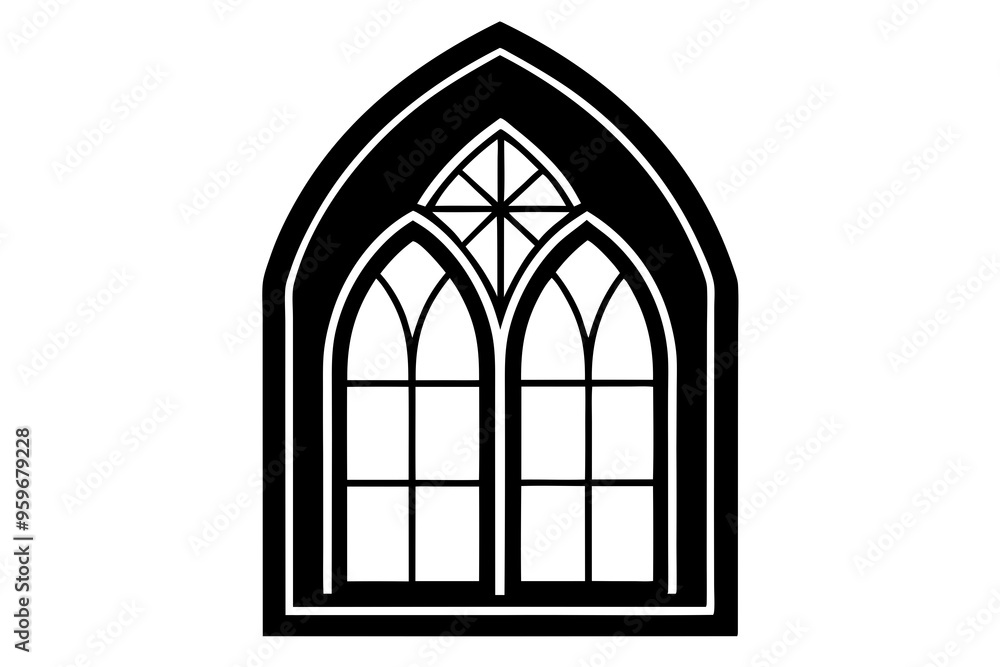 Church windows set. Silhouettes of gothic arches in line and glyph ...