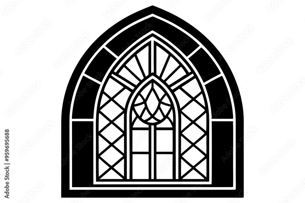 Gothic church glass windows and medieval castle arches. Isolated vector ...