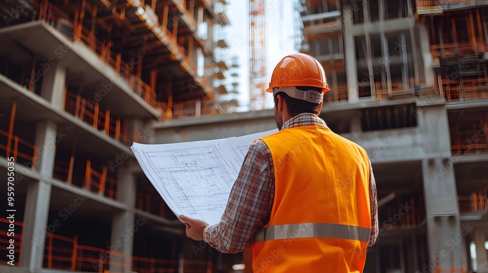 Engineer Holding Blueprints and Inspecting Construction Site: An ...
