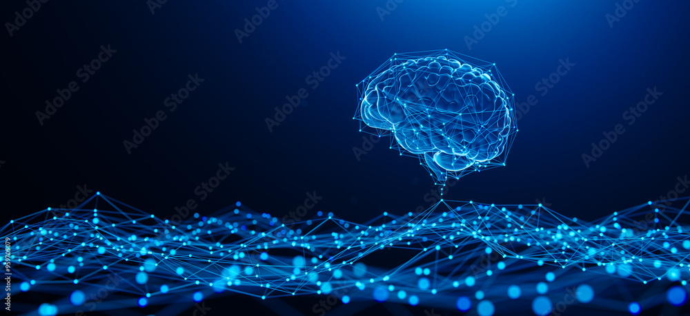 Digital Brain Hologram Hud. Artificial intelligence AI machine deep ...