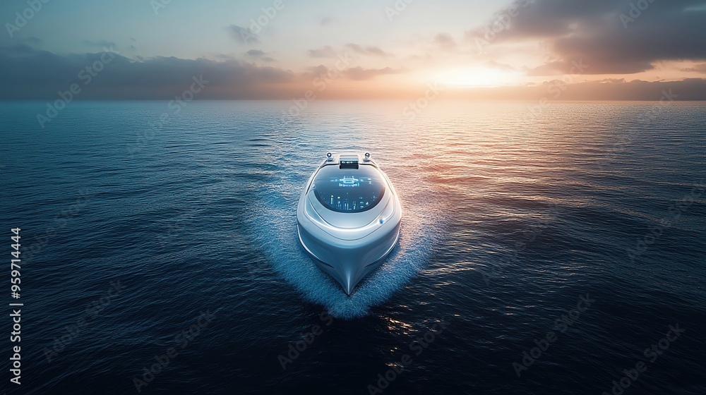 Autonomous AIpowered ships sailing across oceans, representing a future ...