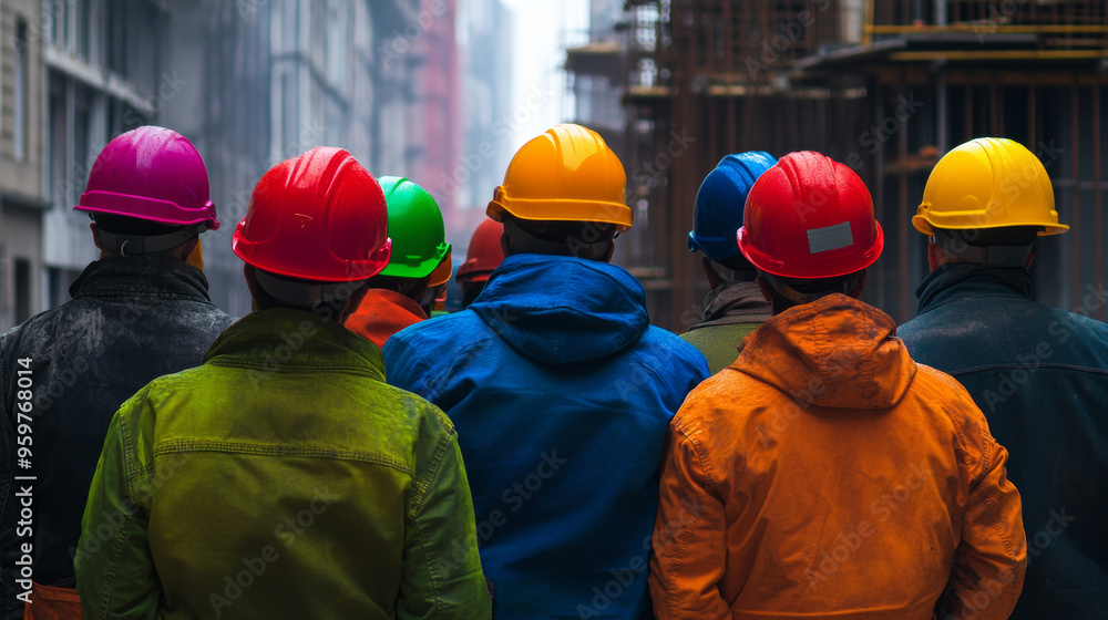 Workers had to wear brightly colored helmets to protect them from ...