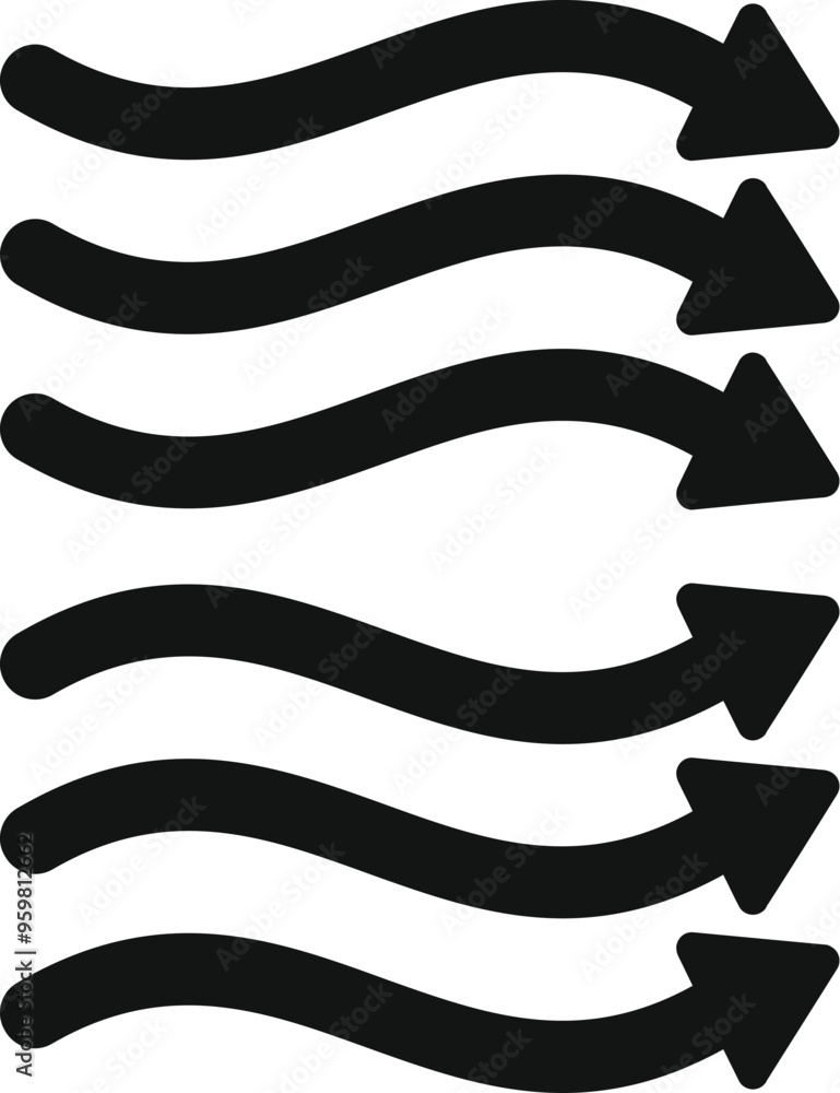 Six black arrows are moving from left to right in a wavy motion Stock ...