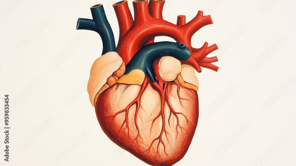 Detailed cross-section of human heart showing chambers and valves ...