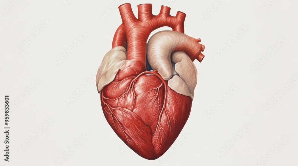 Detailed cross-section of human heart showing chambers and valves ...
