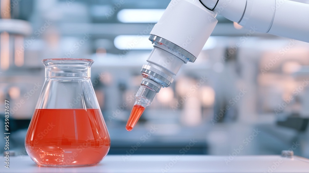 Sterile biotech lab with automated machines producing synthetic ...