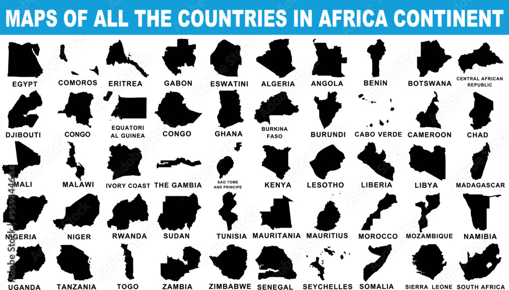 Africa continent countries map silhouette, vector map shows Egypt ...