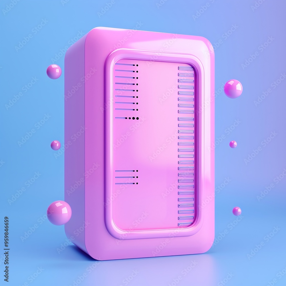 Pink mini fridge on a blue background with floating bubbles, creating a ...