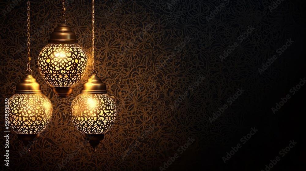 islamic background Realistic 3d Design arabian gold vintage lantern ...