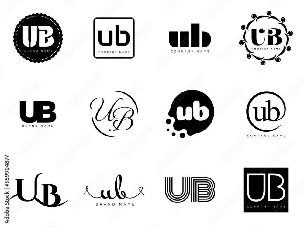 UB logo company template. Letter u and b logotype. Set different ...