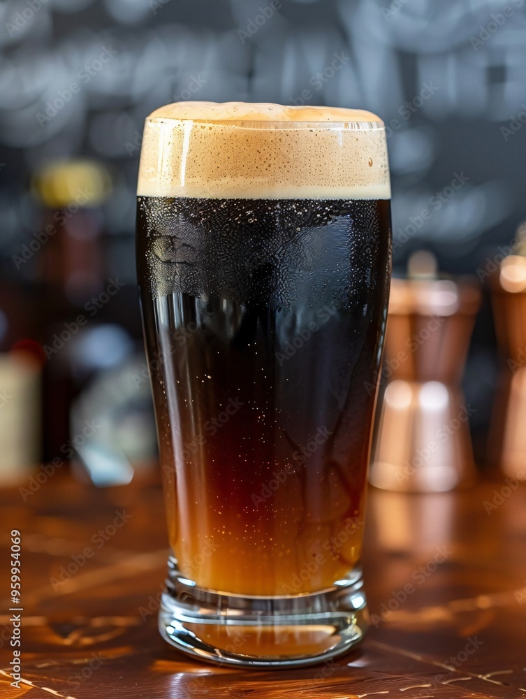 Layered Black and Tan Beer with Creamy Foam on Wooden Bar Counter Stock ...