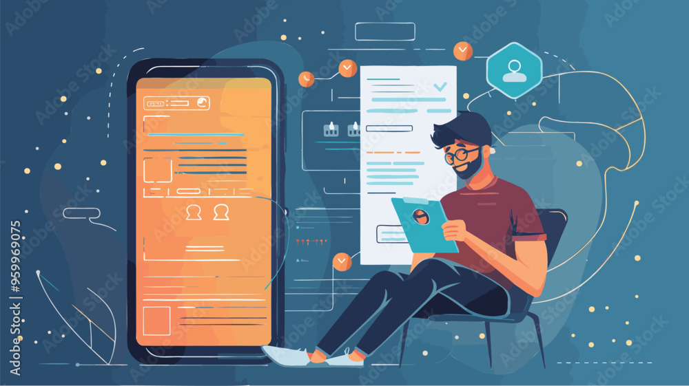 Male User Completing Online Mobile Registration Form with Personal Data ...