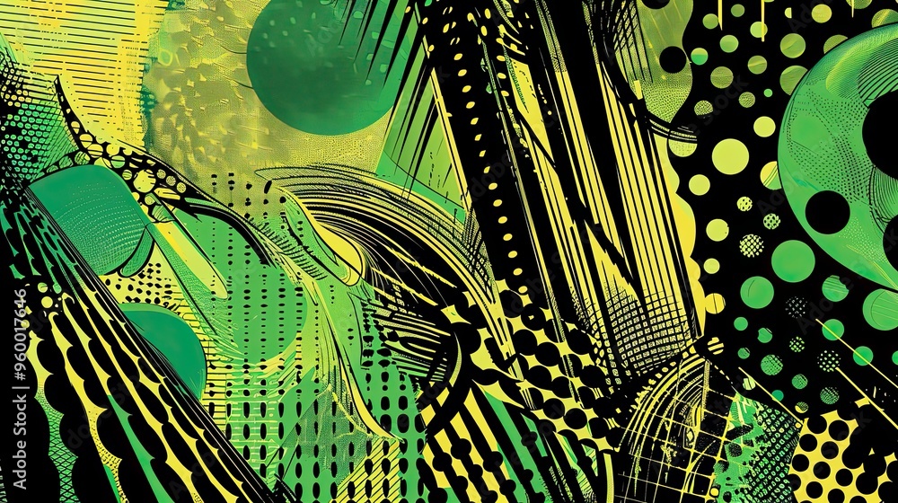 Comic book background with green tones dynamic geometric patterns and ...