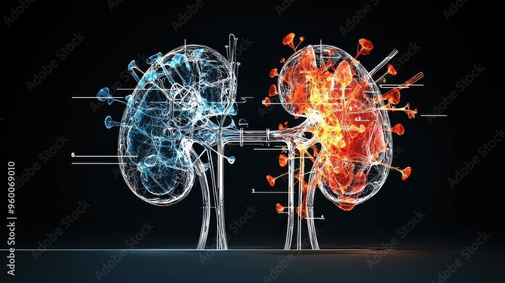 Ilustración de Stock Ultra-high-resolution digital art of two kidneys ...