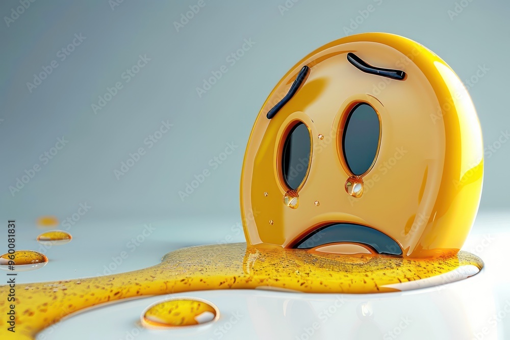 Crying face emoji icon realistic tears and a glossy reflective surface ...