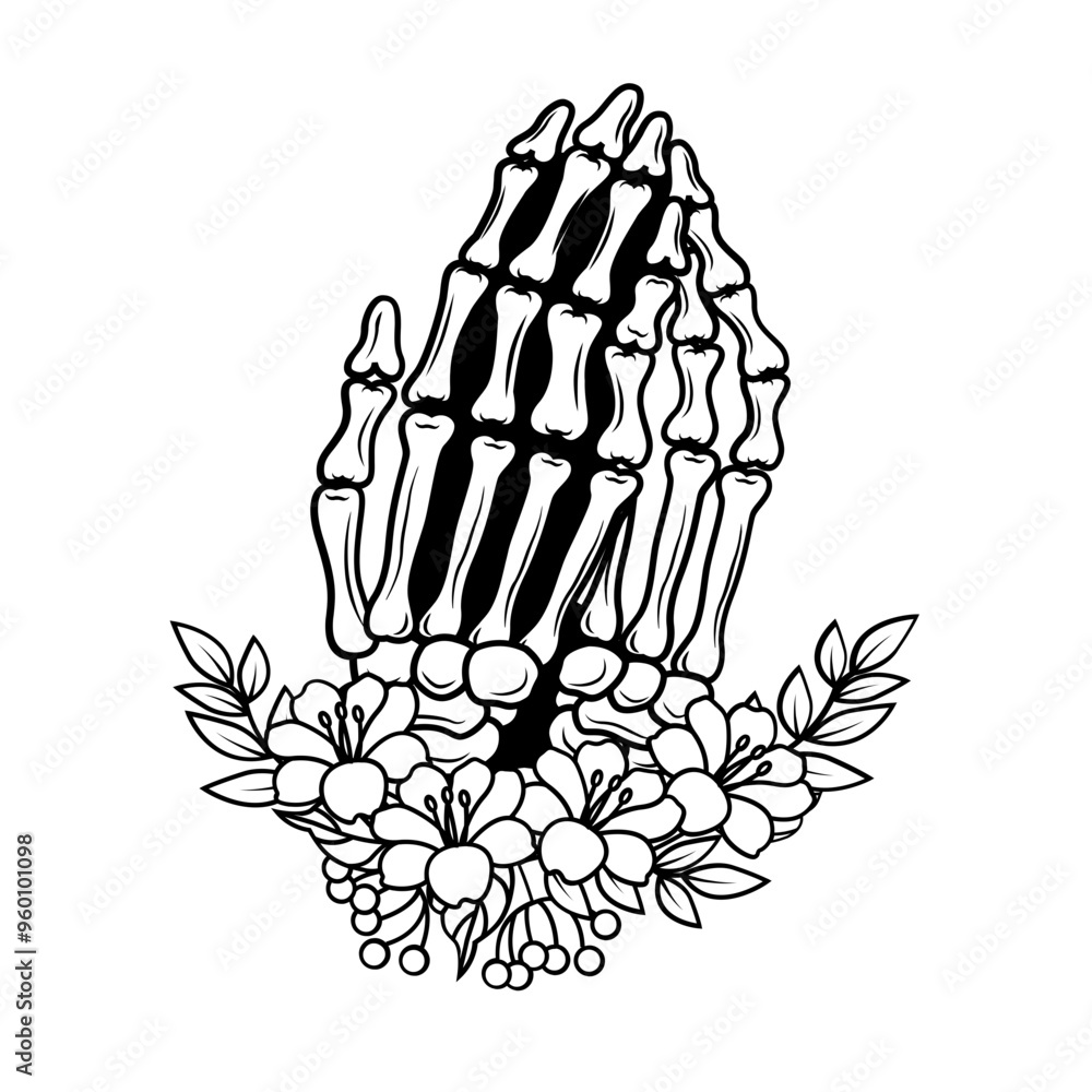 Skeleton Praying | Floral Skeleton Hand | Skeleton Hand | Bone Hands ...