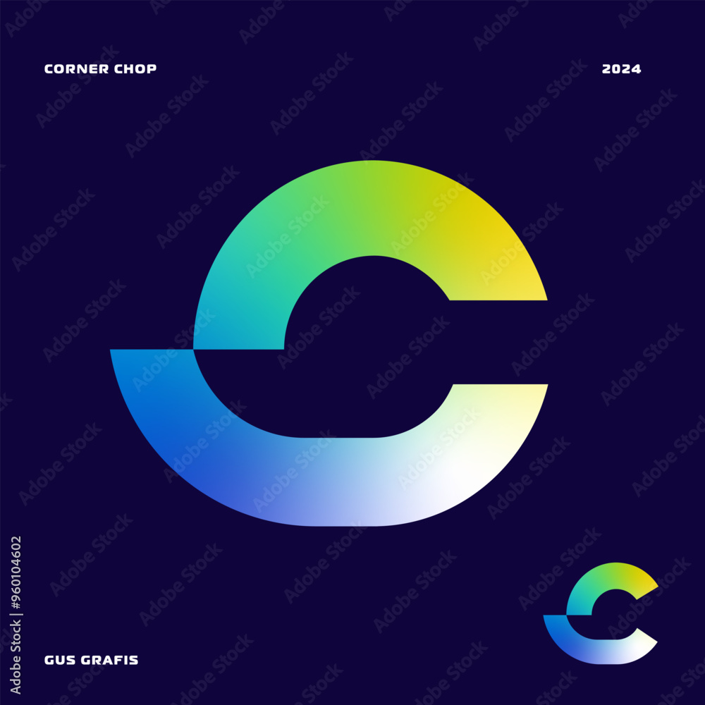 Letter C corner chop or corner cut, font, lettering, typography with ...
