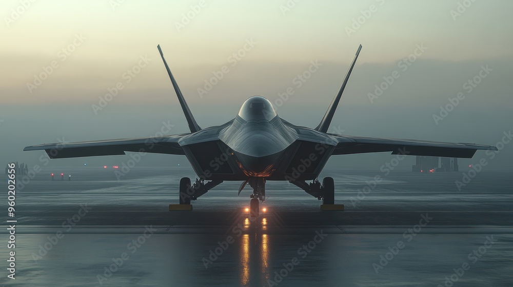 F-22 Raptor fighter jet accelerating during takeoff on an aircraft ...