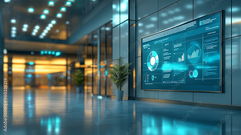 Modern business center with a digital marketing dashboard displayed on ...