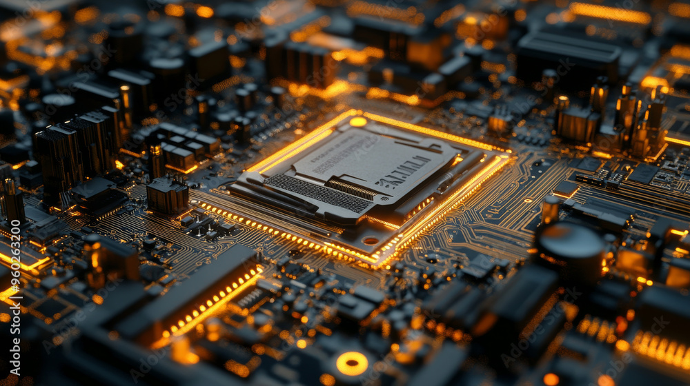 Technological background featuring an abstract computer motherboard ...