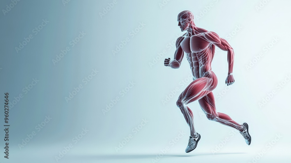 Exercise physiology and health promotion digital visualization on copy space background with ...