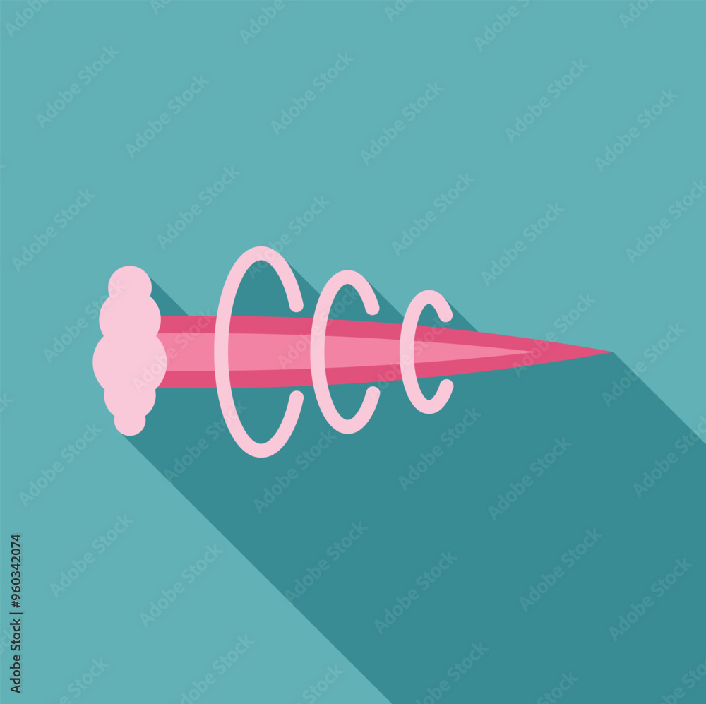 Pink laser beam is shooting through air leaving a smoke trail of ...