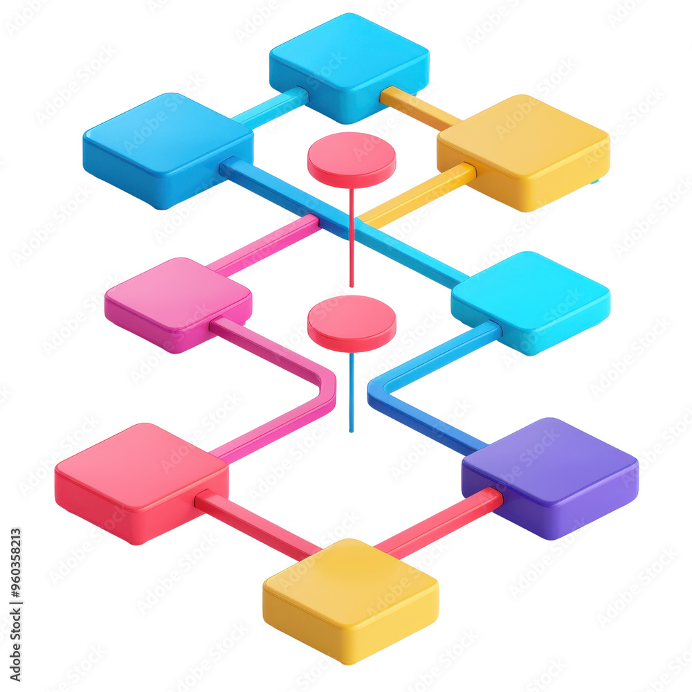 Colorful flowchart design with geometric shapes representing ...